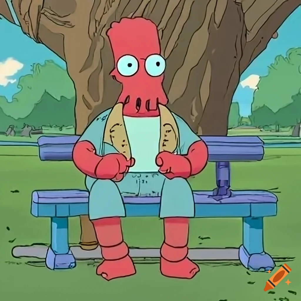 Dr Zoidberg From Futurama Sitting On A Park Bench On Craiyon