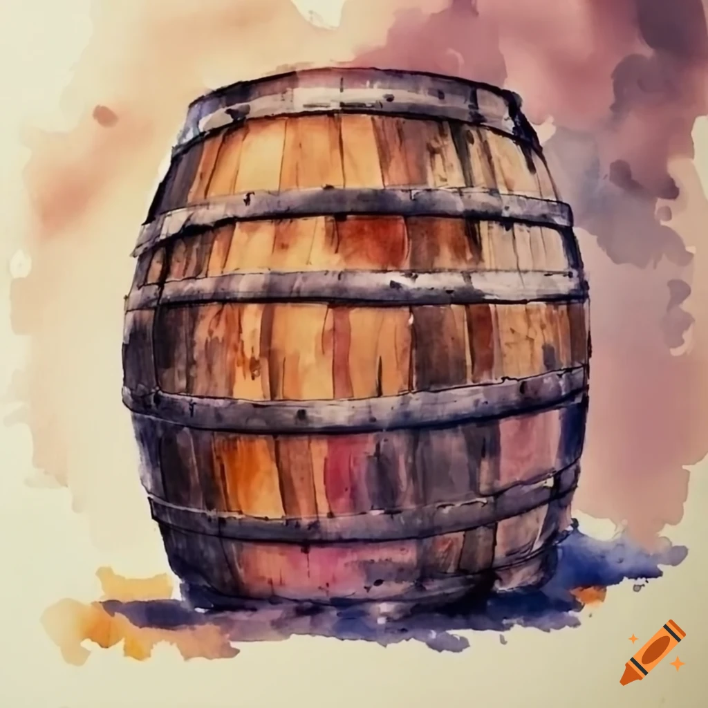 Aquarelle painting of old barrels in a cellar on Craiyon