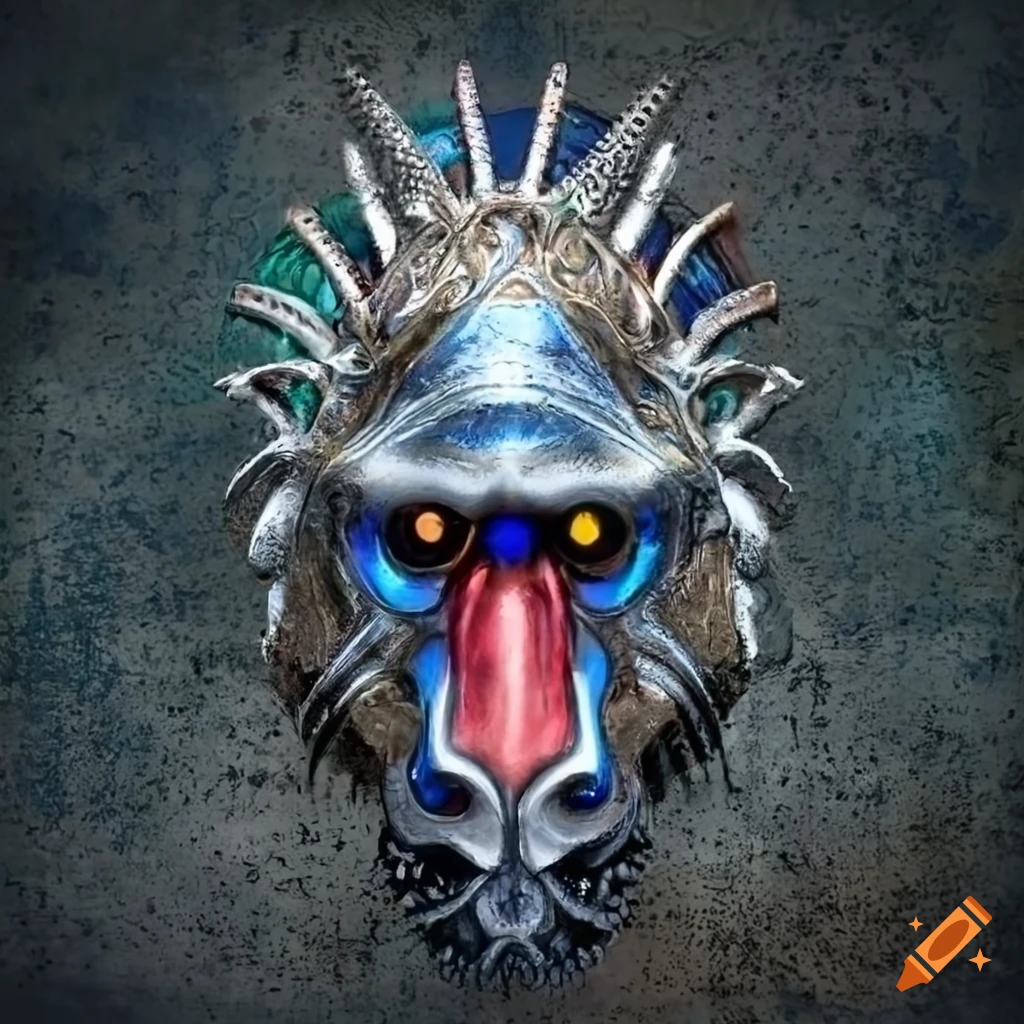 Biomechanical mandrill steampunk death mask artwork