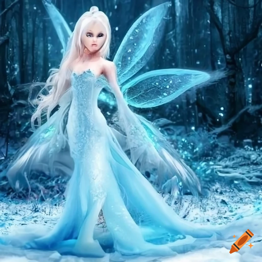 Image of an ice fairy in a snowy forest on Craiyon