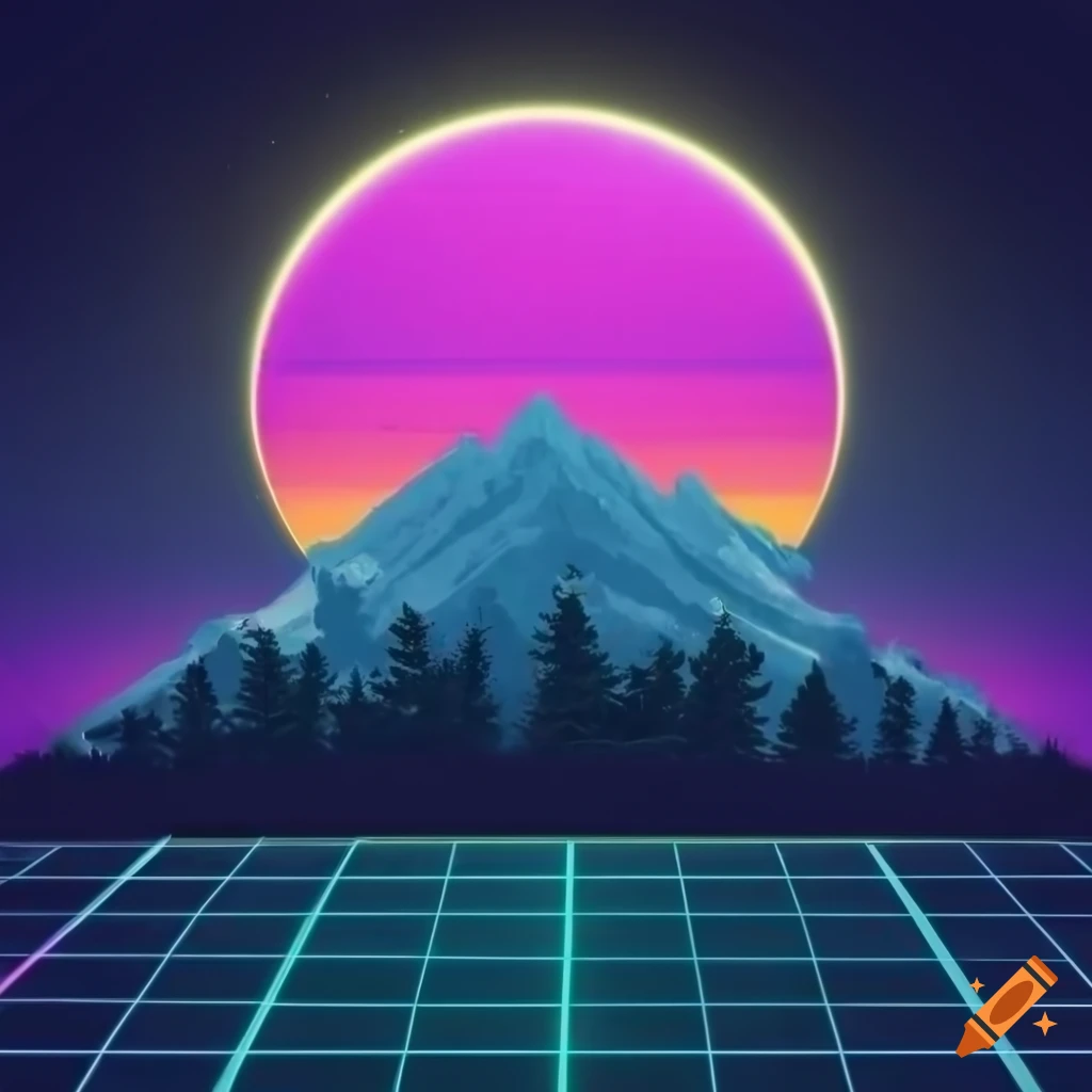 Synthwave moonlit forest wallpaper on Craiyon