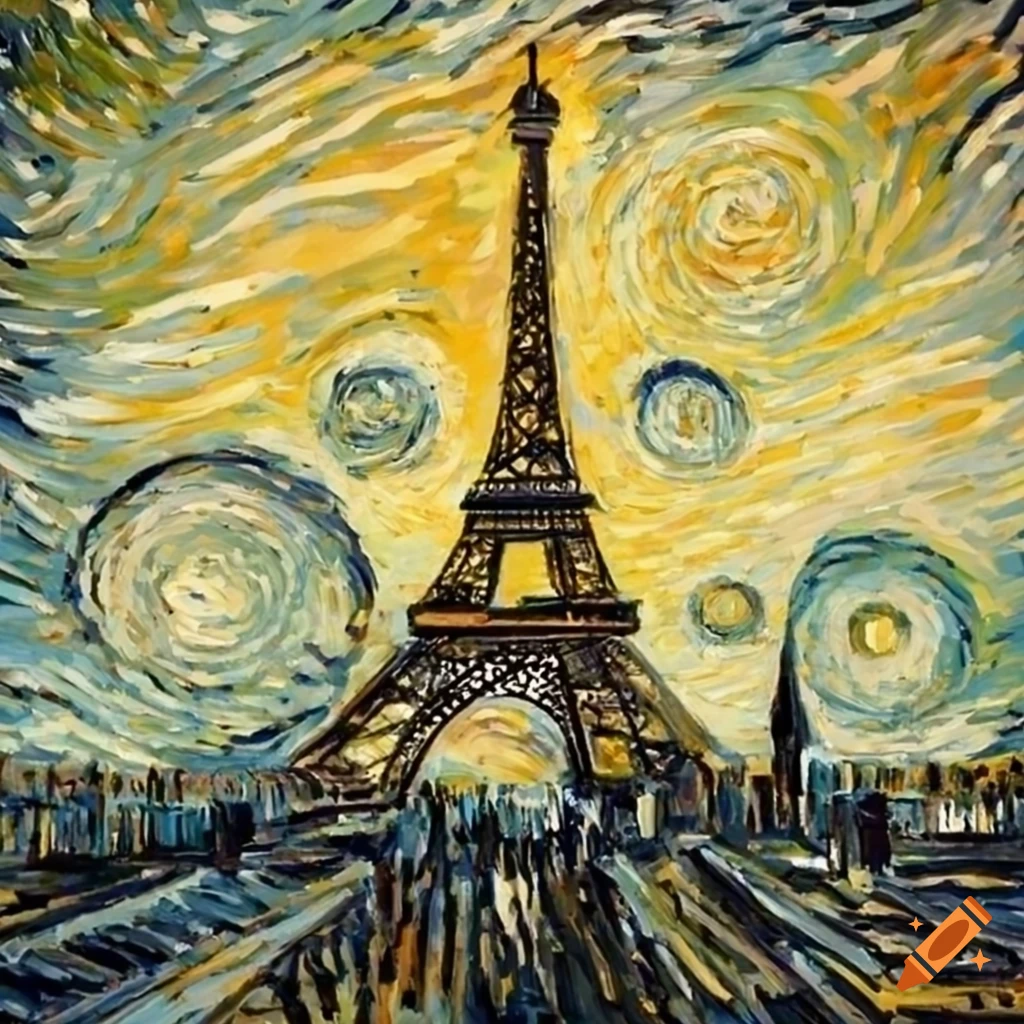 Artistic depiction of the Eiffel Tower in Van Gogh style on Craiyon