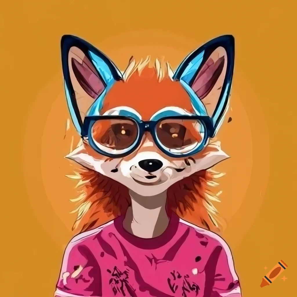 Illustration of a male anthropomorphic fox with brown eyes and red hair ...