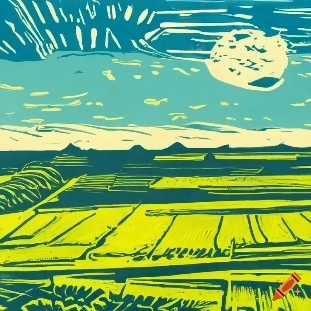 Linocut style top view of agricultural fields on Craiyon