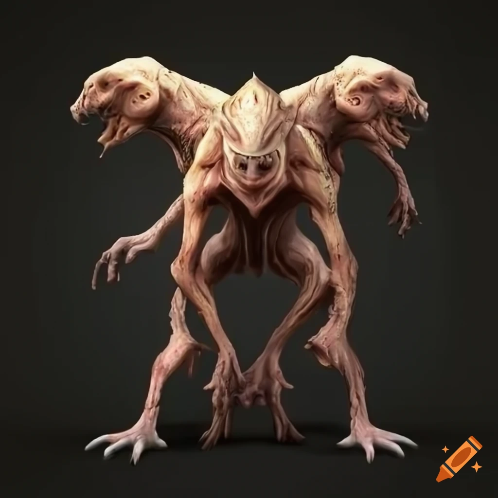 Illustration of a multi-headed humanoid creature with unique features ...