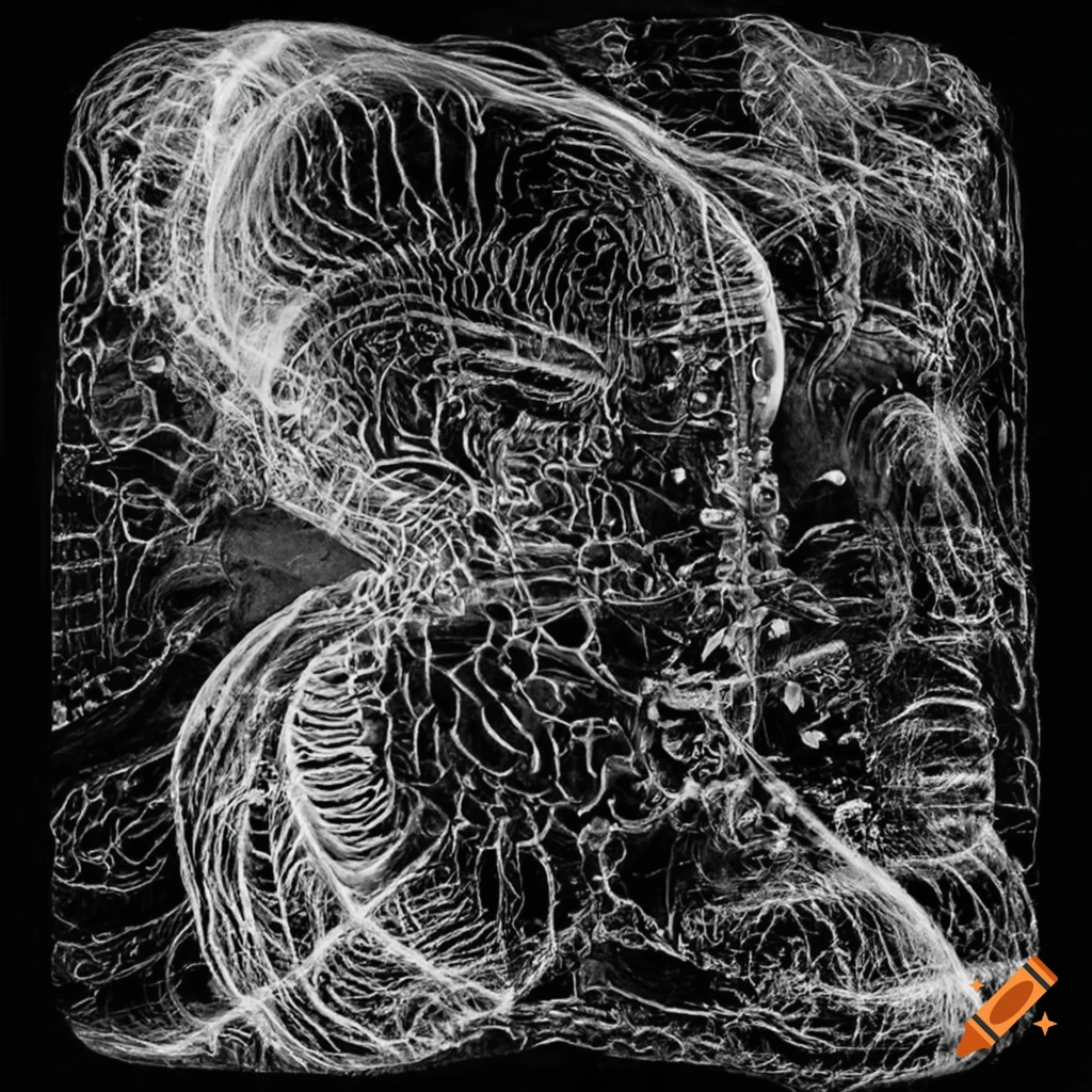 Abstract black and white art depicting strange dreams