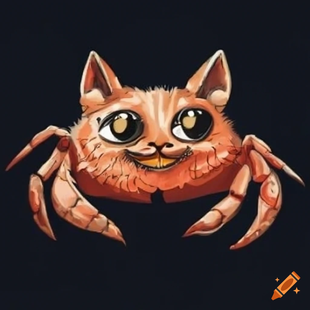 Drawing of a crab-cat with a cat head and crab body on Craiyon
