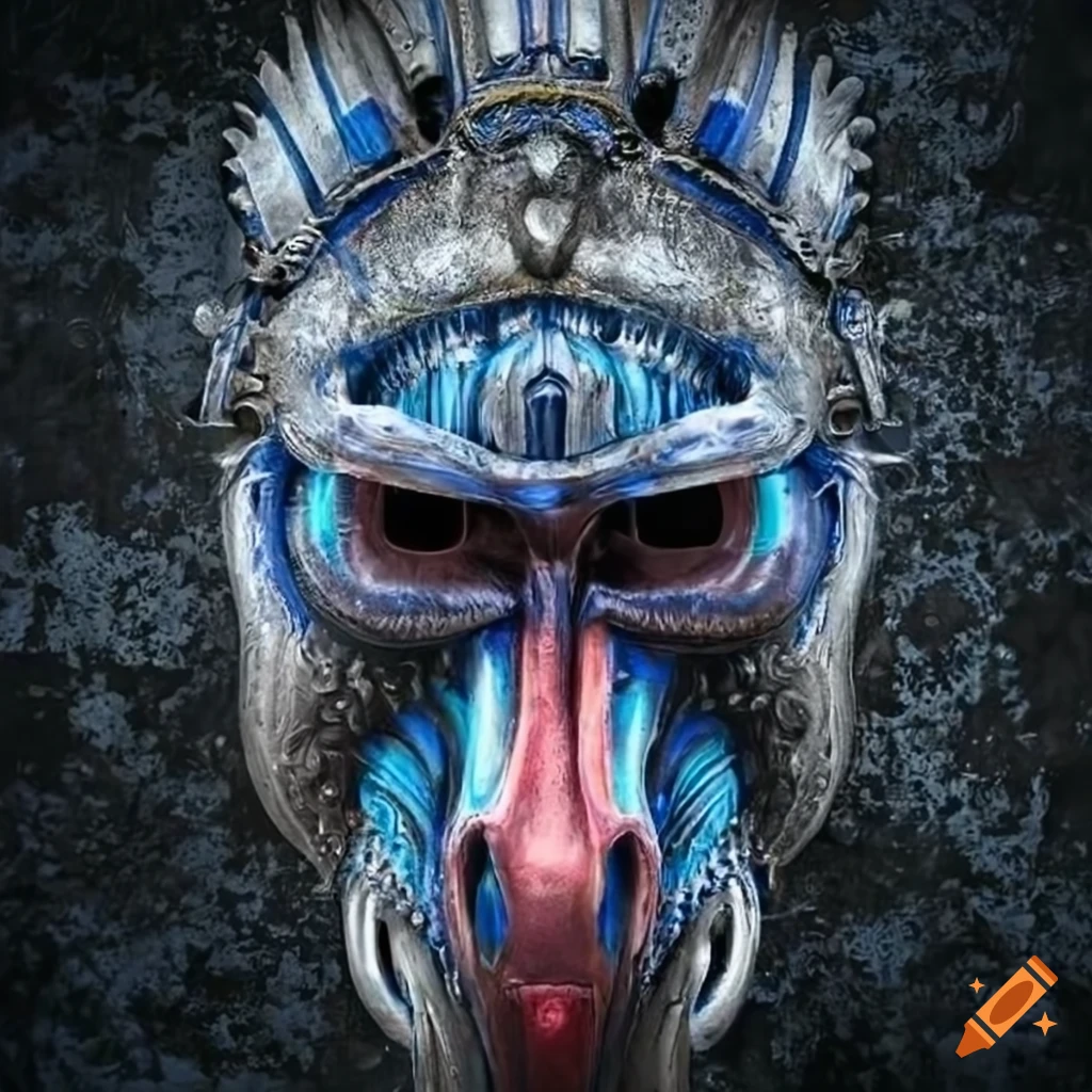 Chrome steampunk death mask with african background on Craiyon