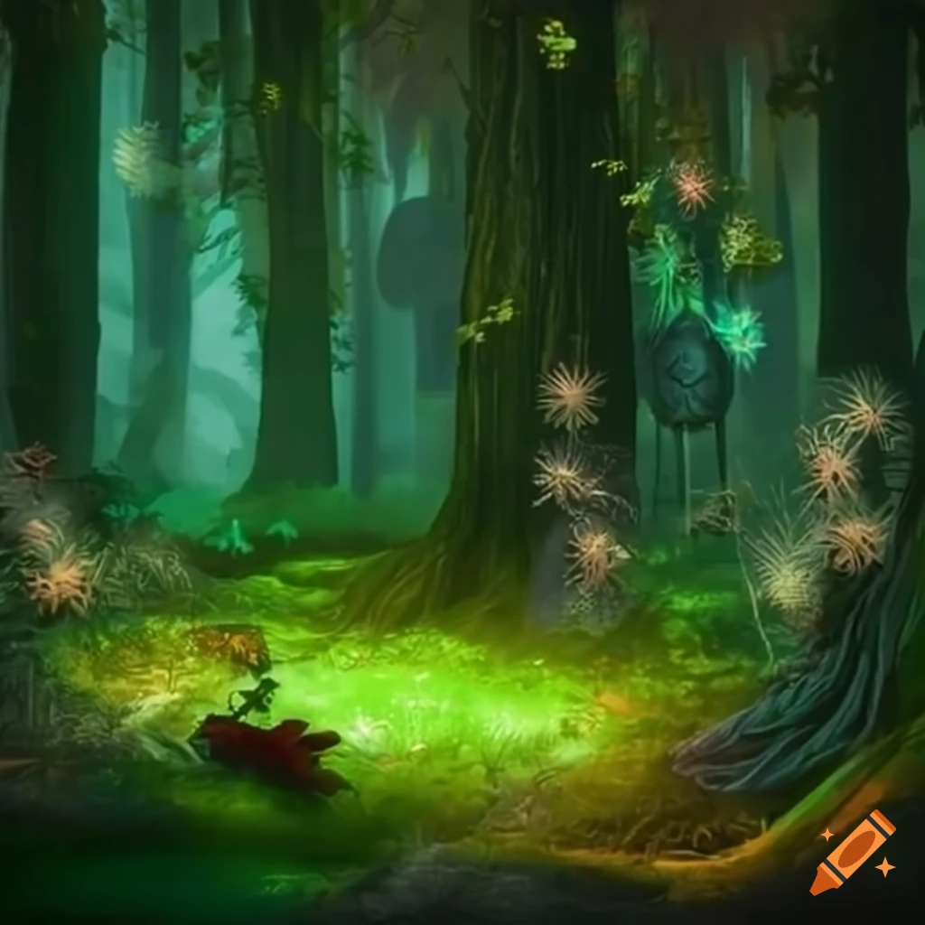 Image of a magical forest with a mysterious woodland creature on Craiyon