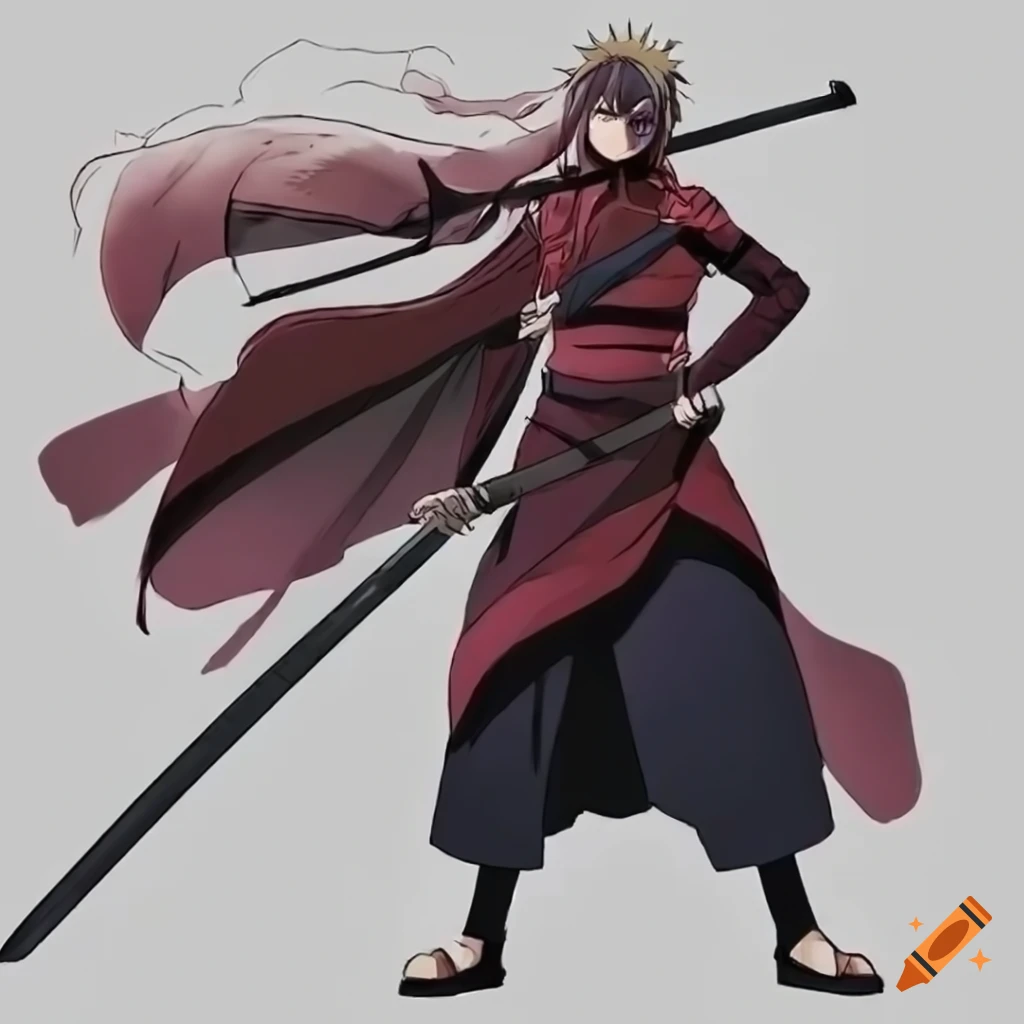 Anime-style fullbody illustration of a badass swordsman on Craiyon