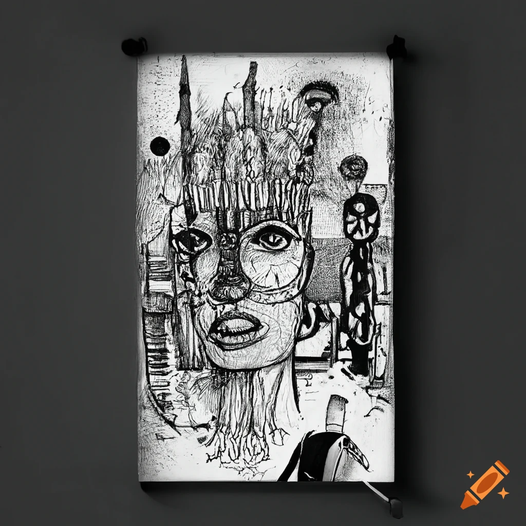 Art brut style drawing of dystopia and utopia on Craiyon