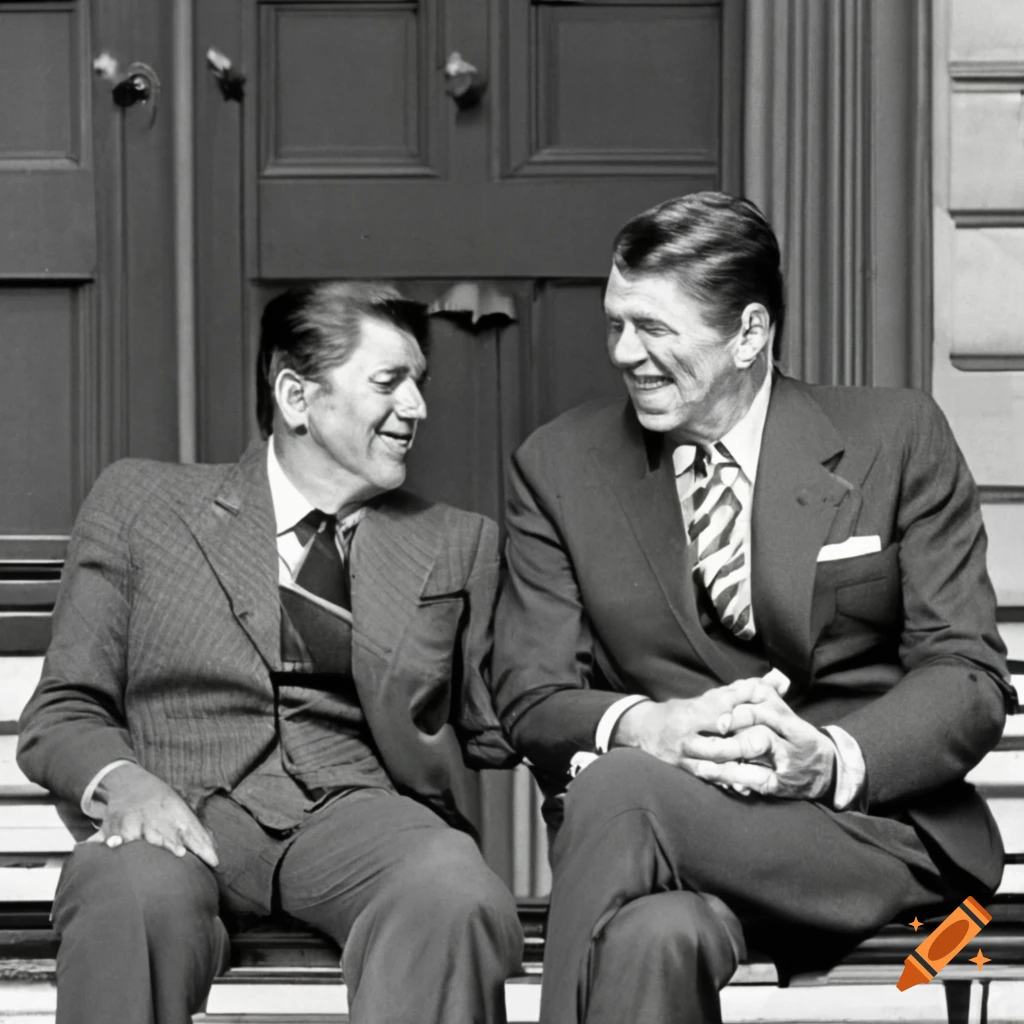 Ronald Reagan and his partner sharing a moment on a bench on Craiyon