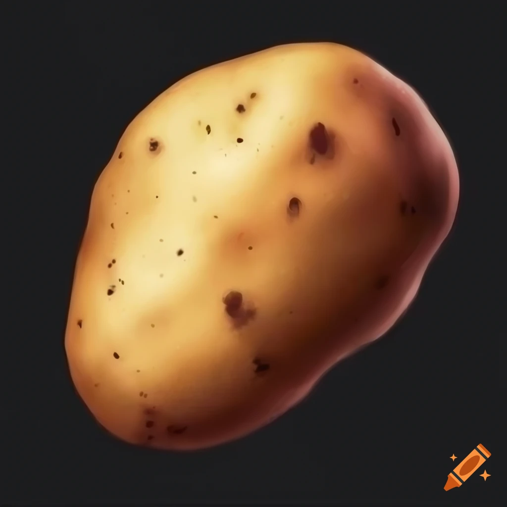 Digital painting of a russet potato on black on Craiyon