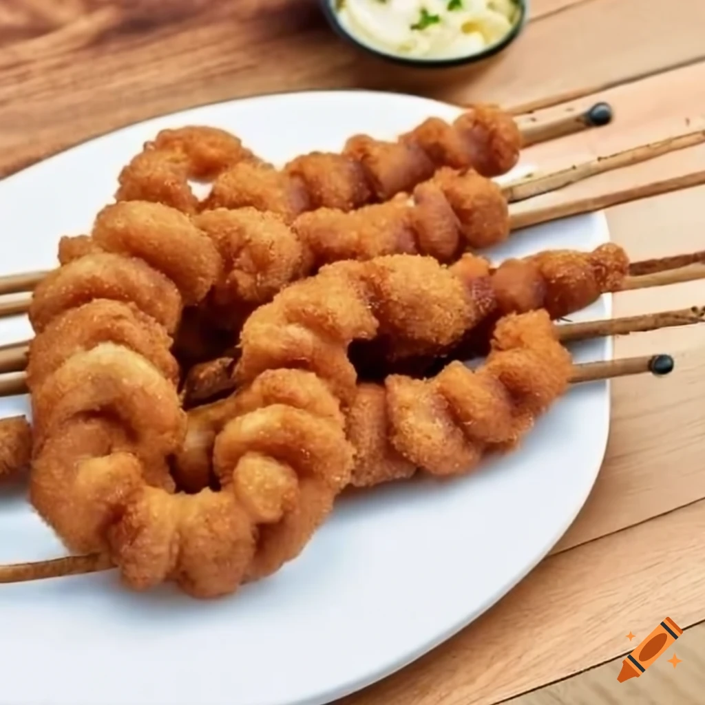 Delicious fried monkey tails on a stick on Craiyon