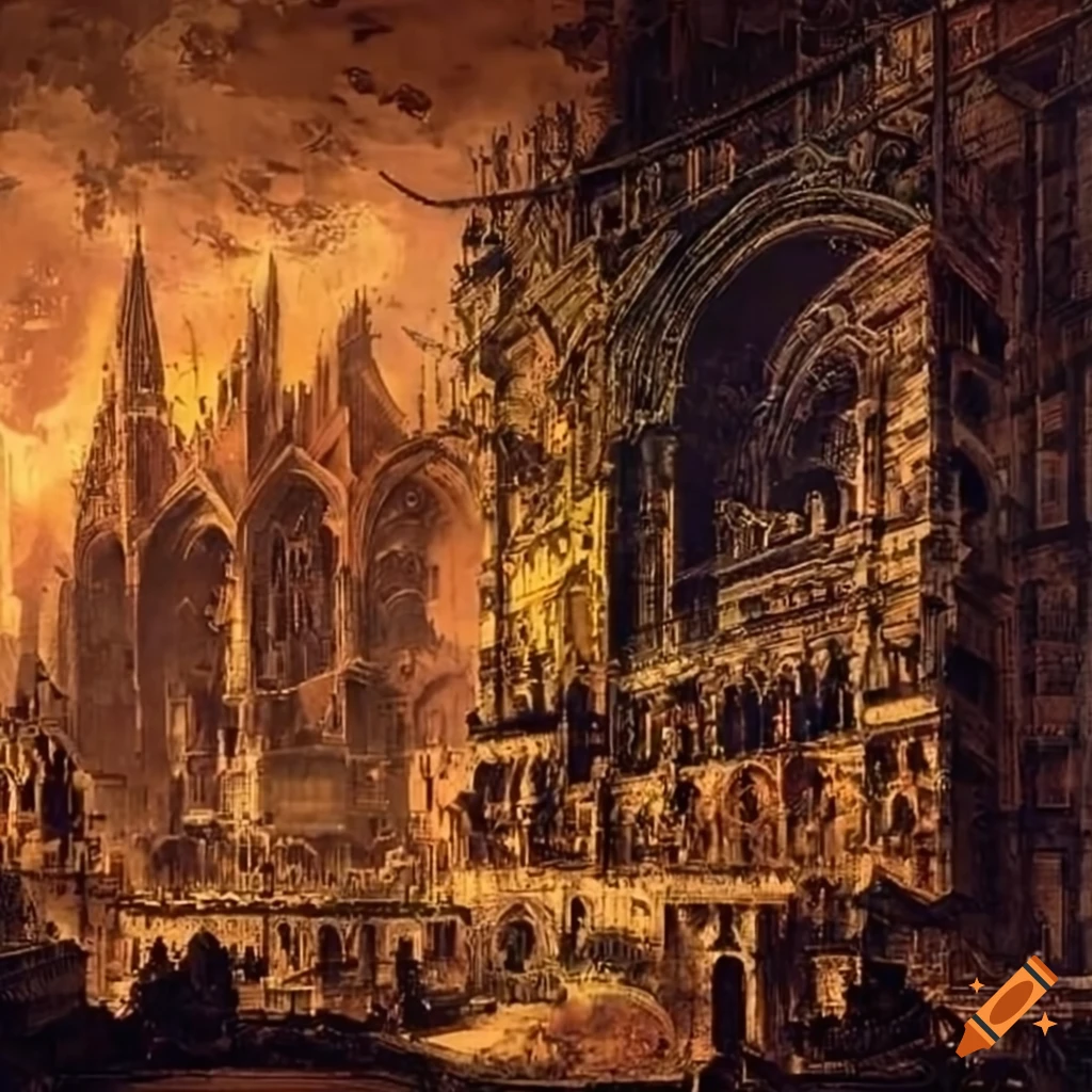 Surreal cityscape with cathedral architecture on Craiyon