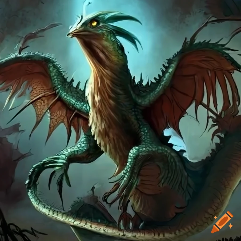 2d artwork of a fearsome cockatrice on Craiyon