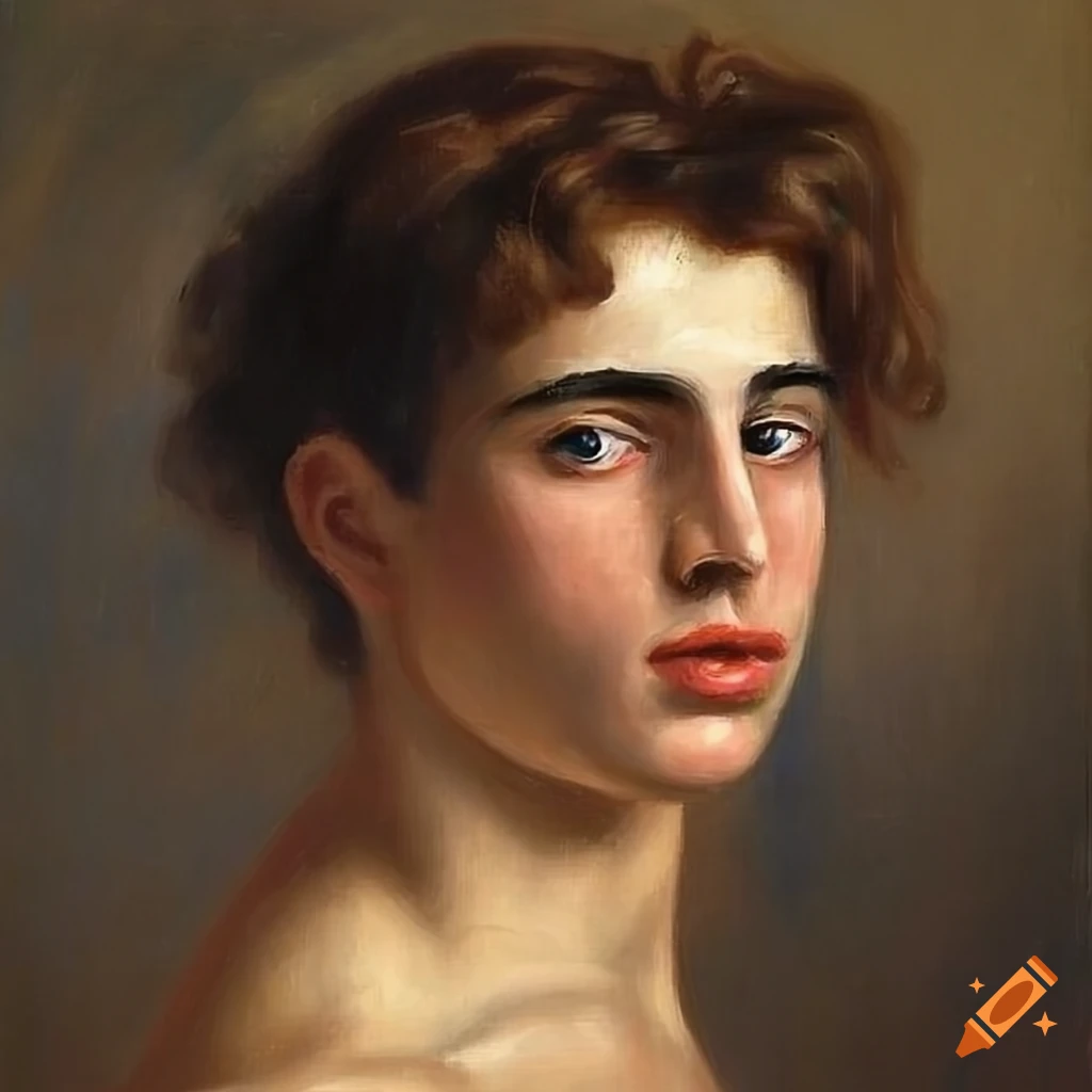 Detailed oil painting of a confident male god on Craiyon