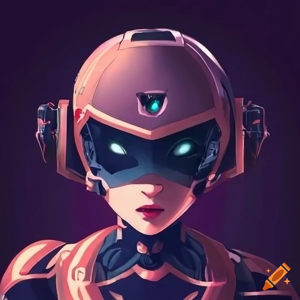 Anime-style woman with robotic helmet on Craiyon