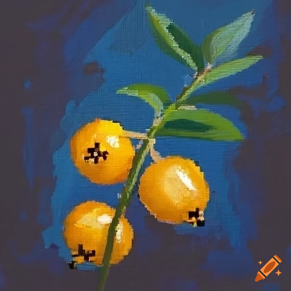Pixelated acrylic painting of golden blueberries