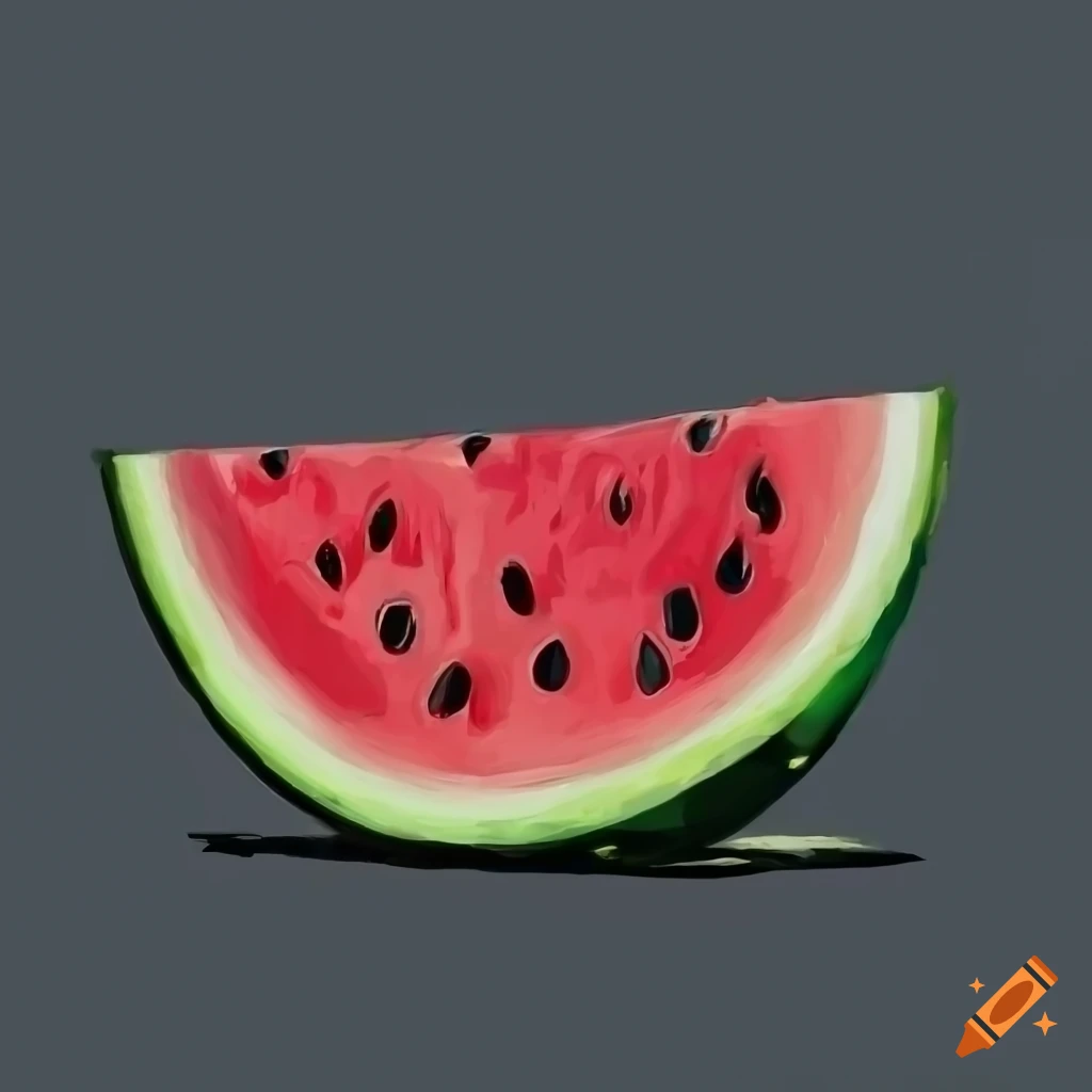 Digital acrylic painting of a watermelon slice on black background on ...