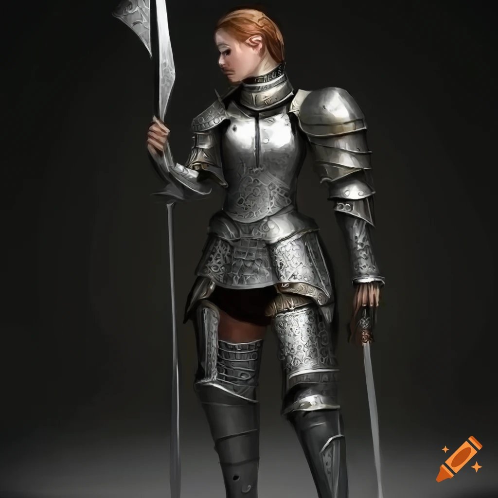 Illustration of a female knight with a spear and sword on Craiyon
