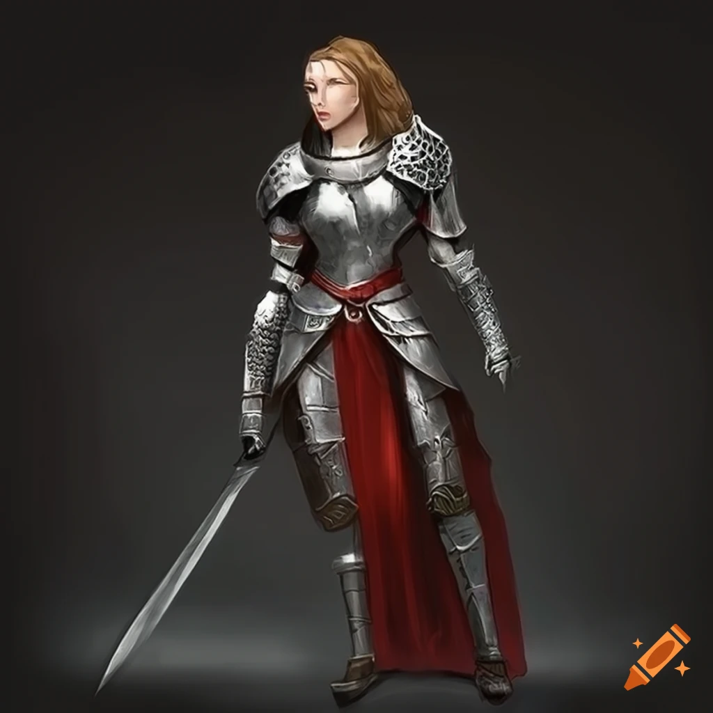 Female knight in black armor holding a sword and spear on Craiyon