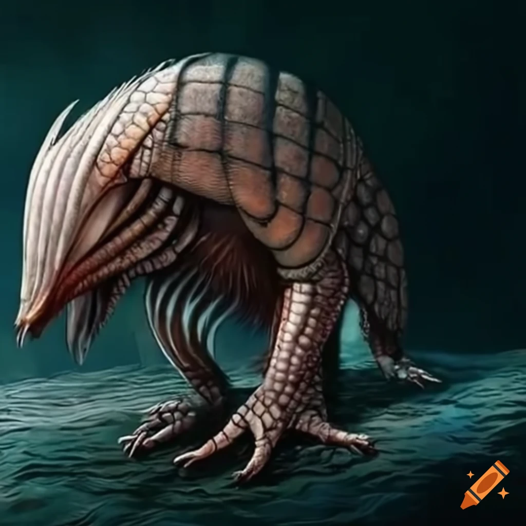 Mythical creature with armadillo body and dragon wings on Craiyon