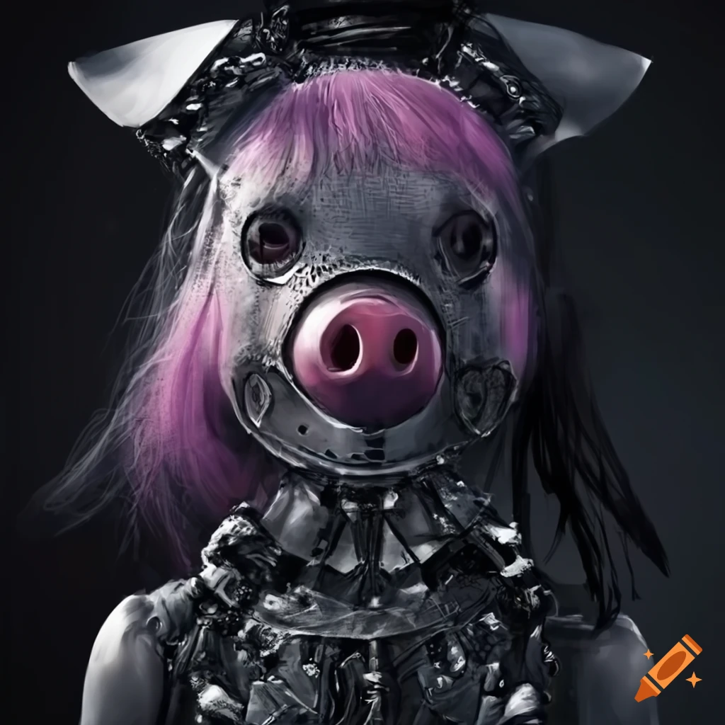Gothic fashion robot dancing with a pig on Craiyon