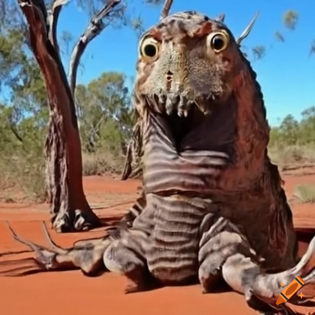 Artistic representation of a bunyip in the Australian outback on Craiyon