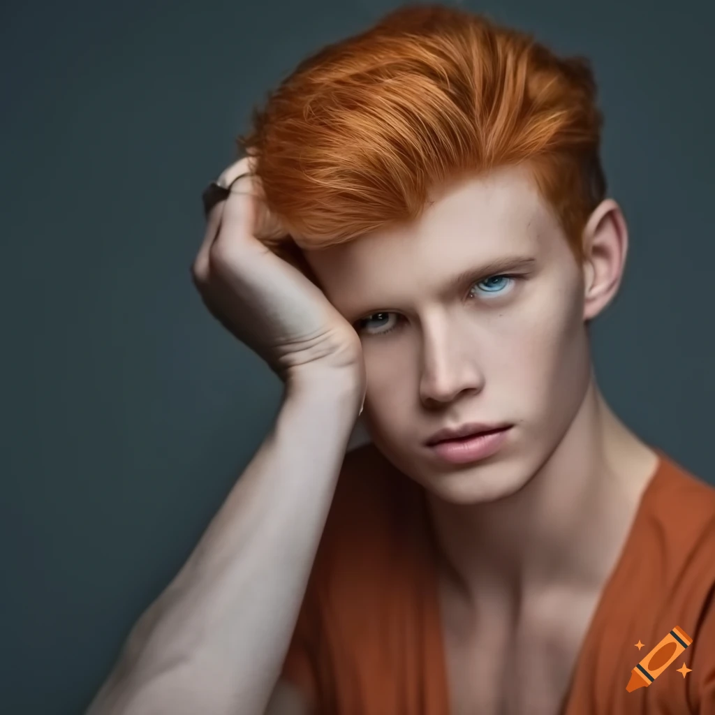 Detailed photoshoot of a cheeky ginger male model on Craiyon