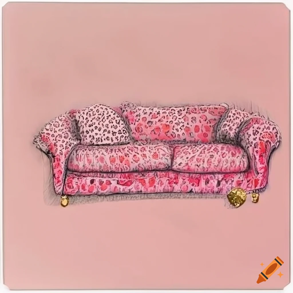 Pink leopard print sofa with gold ball and claw feet on Craiyon