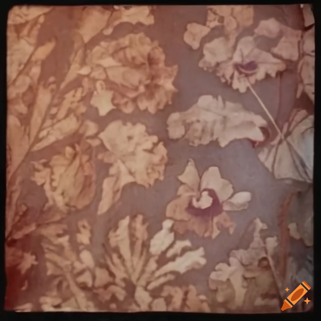 Grainy 1920s film of a carpet pattern with withered flowers and rotten ...