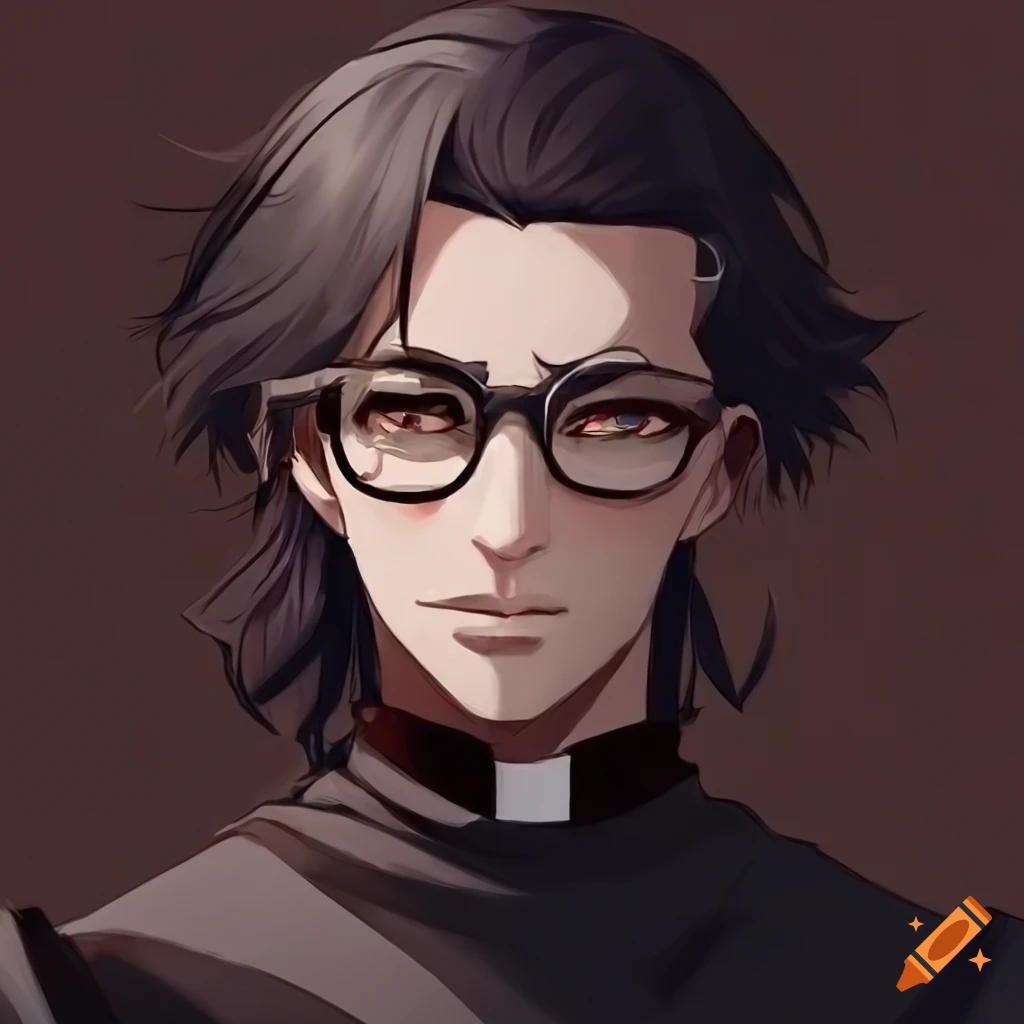 Anime-style older male priest with a mysterious aura on Craiyon