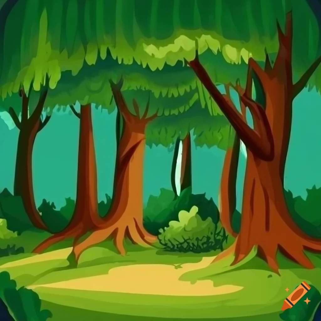 Cartoon forest illustration on Craiyon