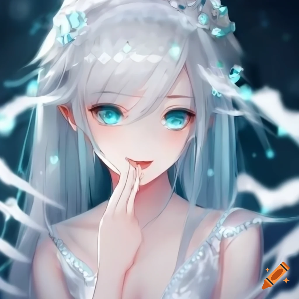 Close-up of a smiling anime girl with a diamond crown on Craiyon