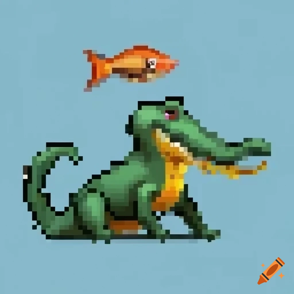 Pixel art of a crocodile with unique features on Craiyon