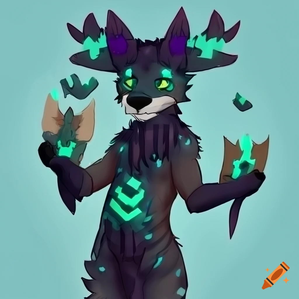 Fursona artwork of a minecraft-themed warden wolf-fish hybrid on Craiyon