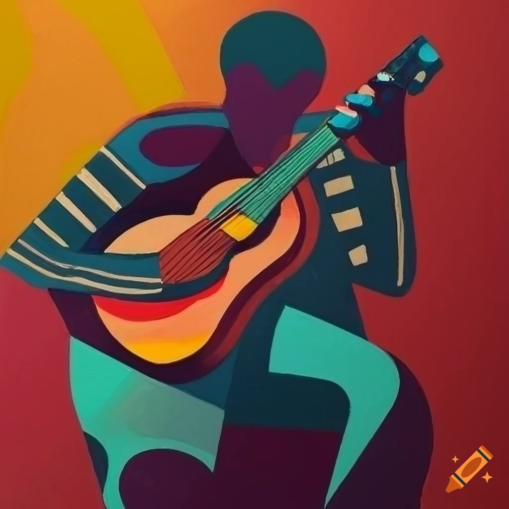 Abstract painting of a man playing guitar on Craiyon