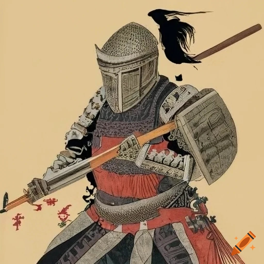 Japanese-style print of a knight on Craiyon
