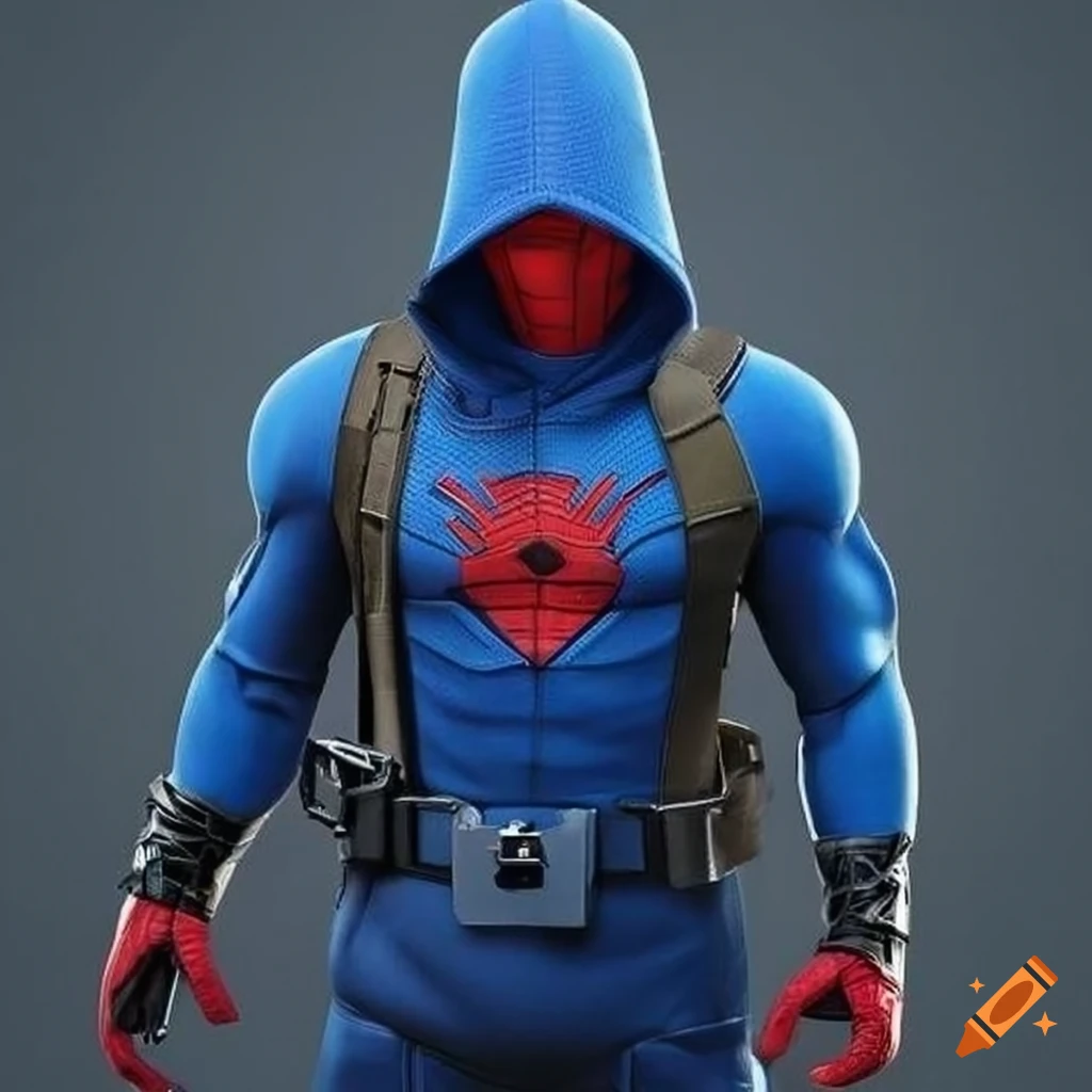 Spider-man in blue suit with blue hoodie on Craiyon