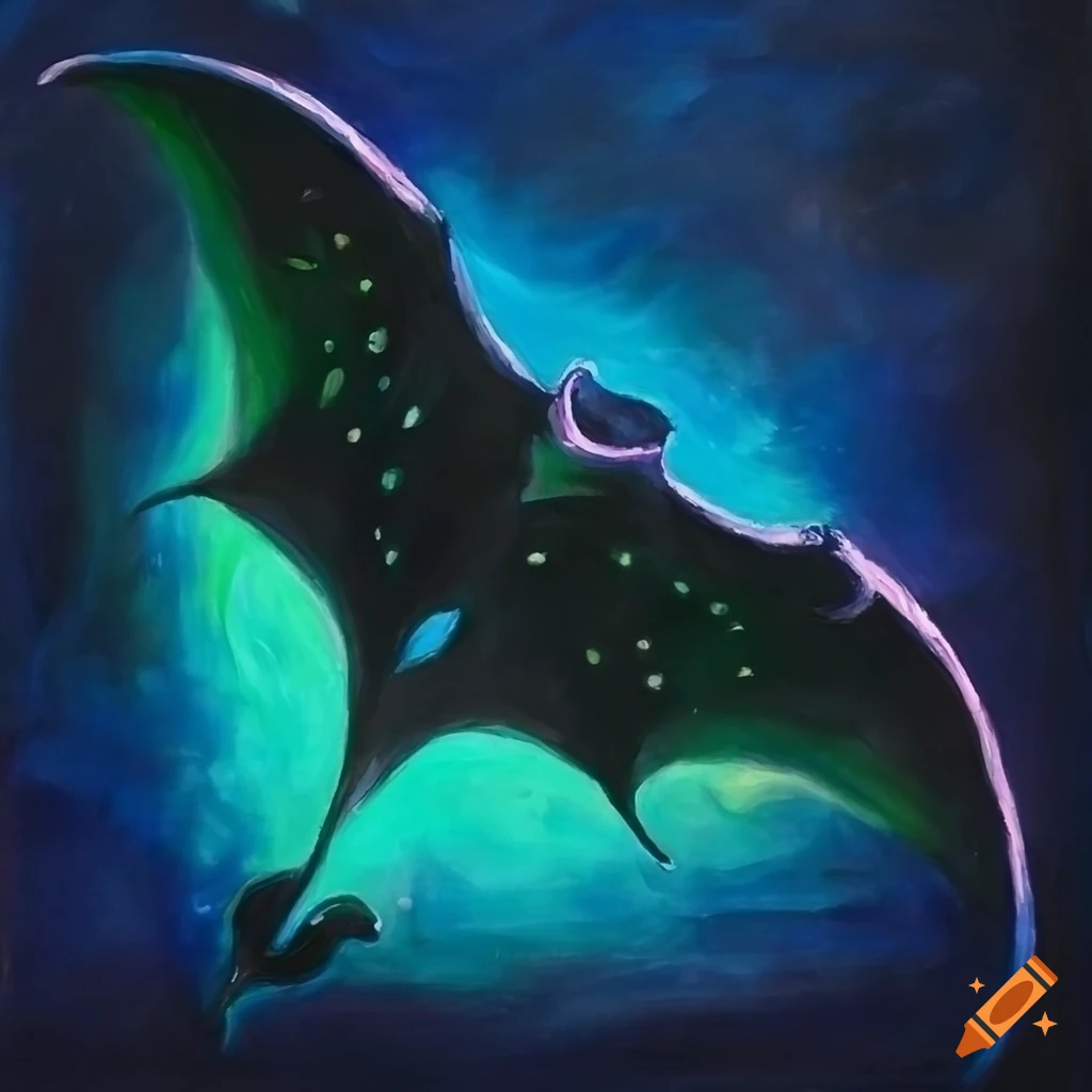 Acrylic painting of a mythical creature flying under a full moon on Craiyon