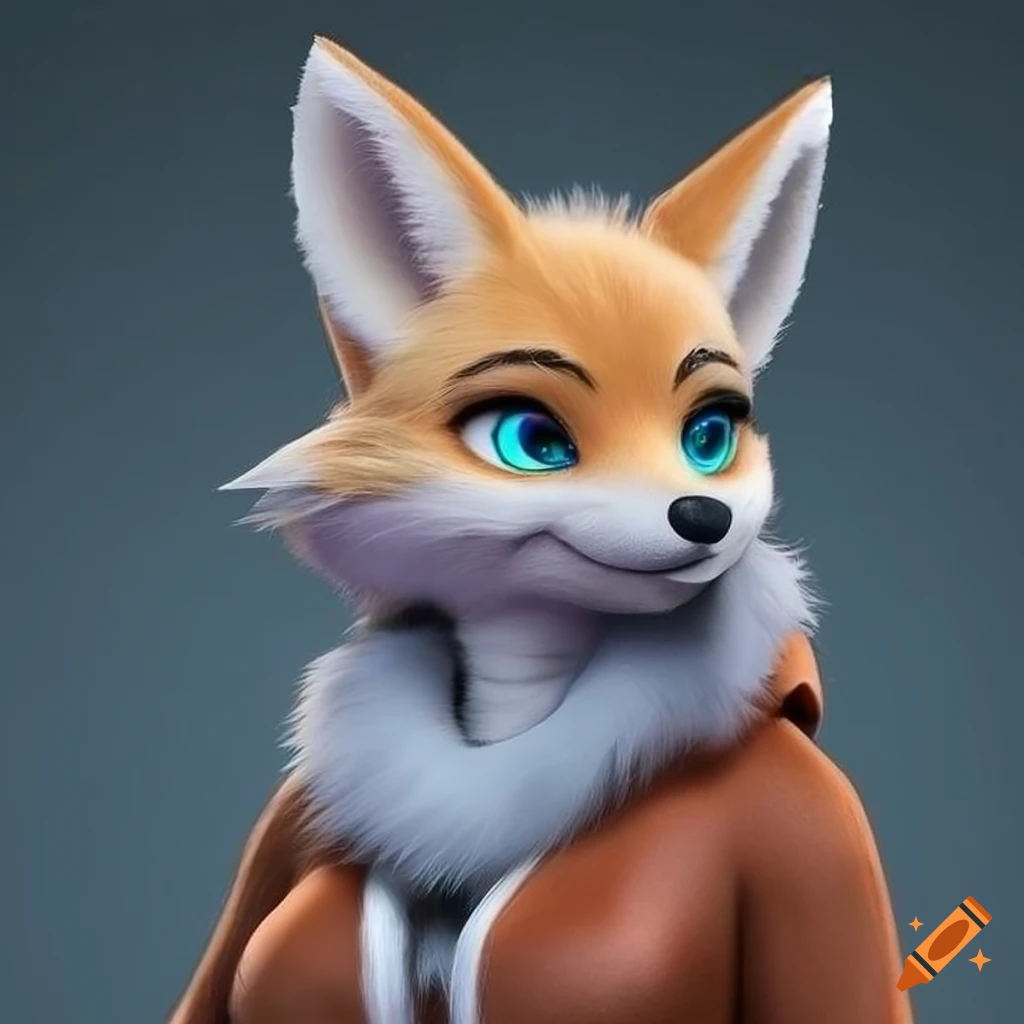 Detailed depiction of a realistic anthropomorphic female fox on Craiyon