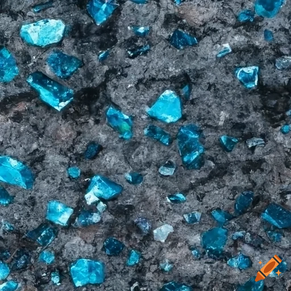 Close-up view of pixelated grey rock texture with vibrant blue crystal ...