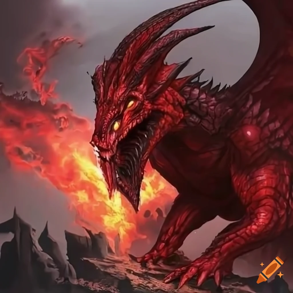 Image of a raging red dragon destroying a stone mansion on Craiyon