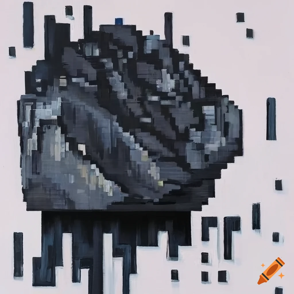 Pixelated acrylic painting of a single piece of coal on Craiyon