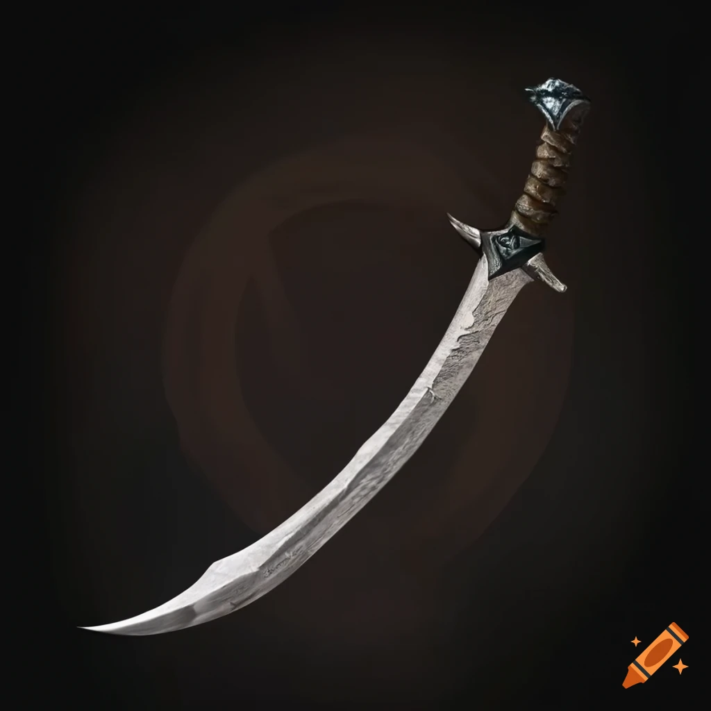 Curved duel-edged sword with solar magic design on Craiyon