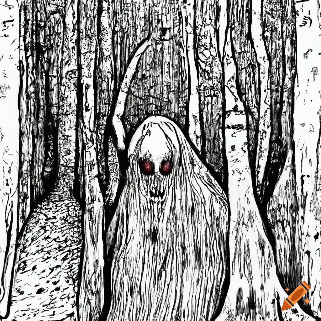 Creepy artwork of a wendigo/skinwalker in a forest on Craiyon
