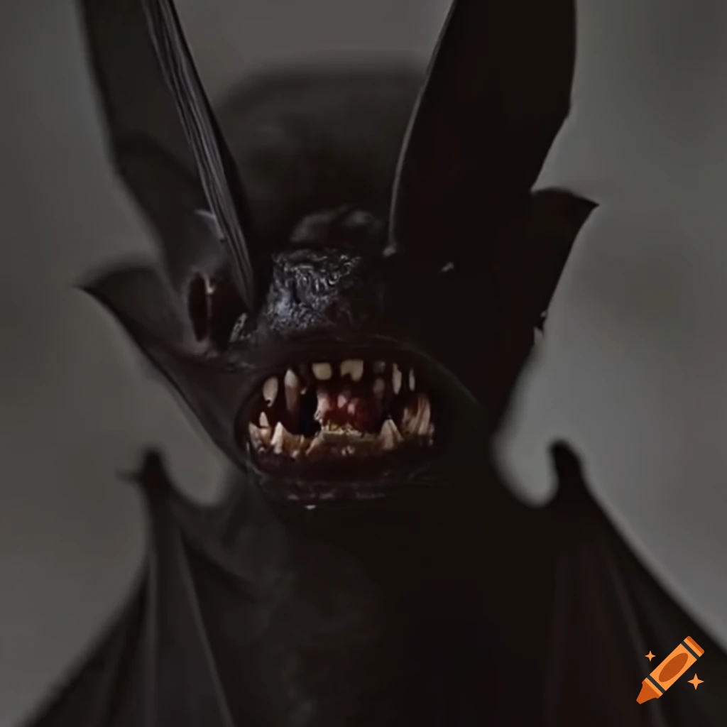 Sinister red and black bat with sharp teeth on Craiyon