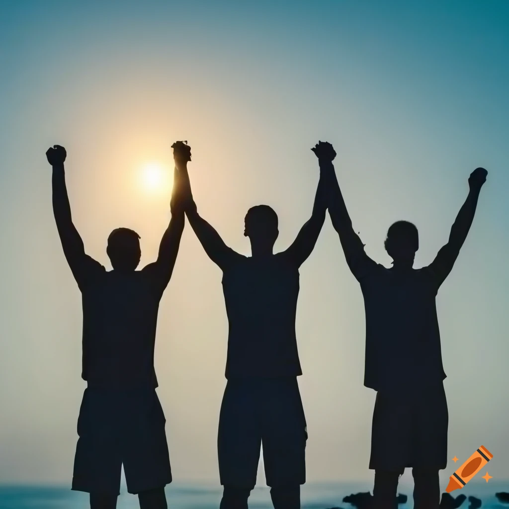 Silhouette of a group celebrating victory on Craiyon