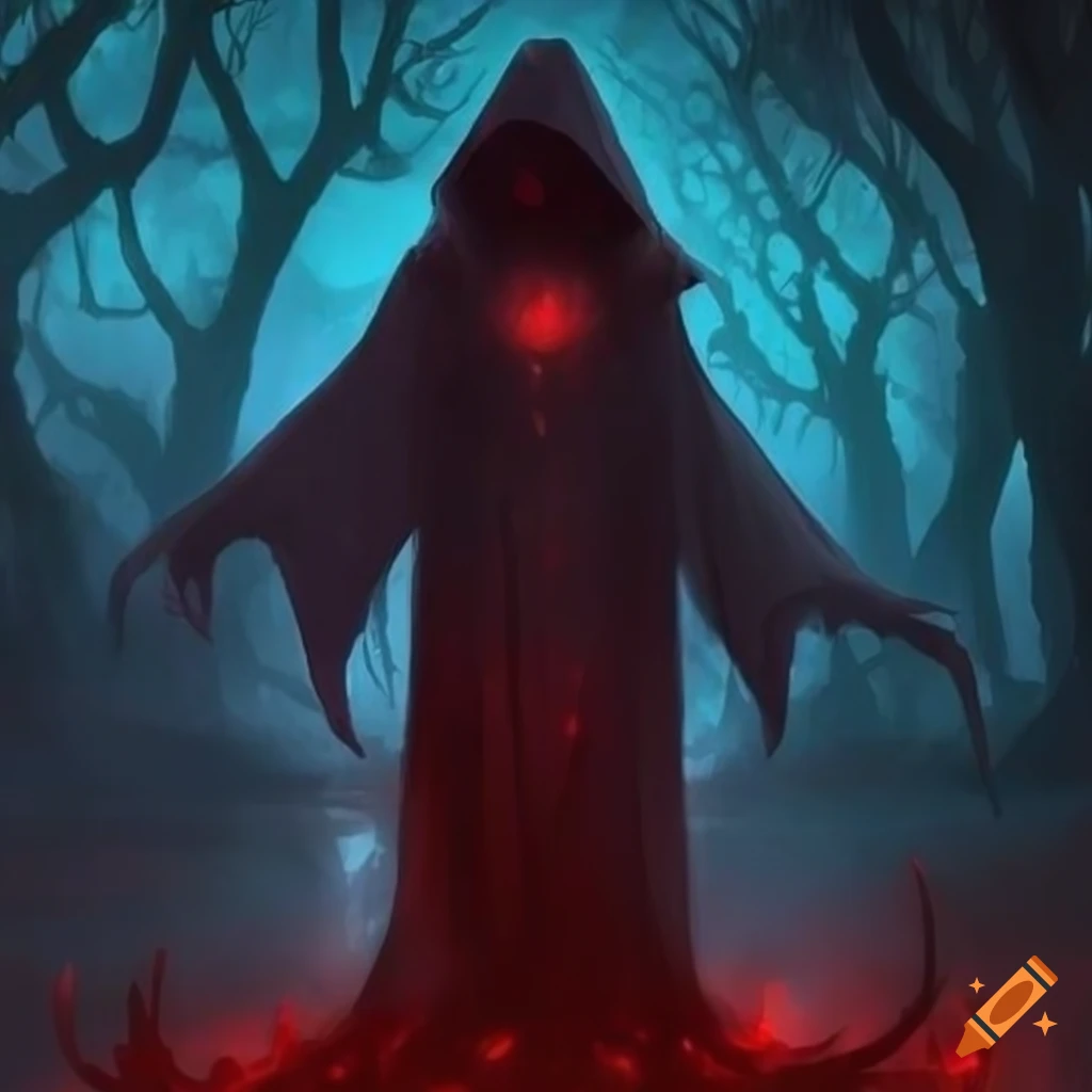 Dark fantasy art of a cloaked demon in a summoning circle on Craiyon